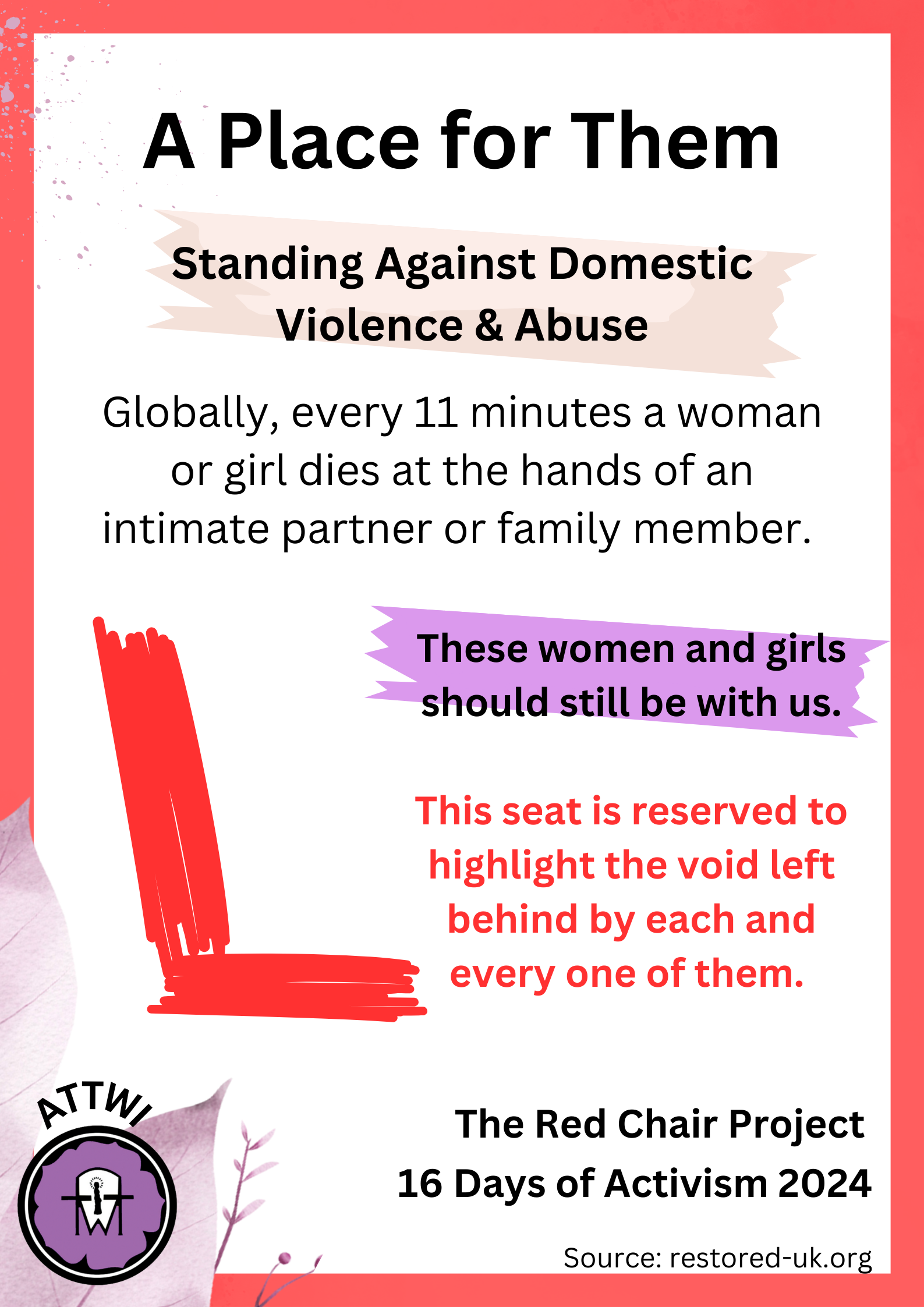 ATTWI observes 16 Days of Activism through the symbolic "Red Chair ...